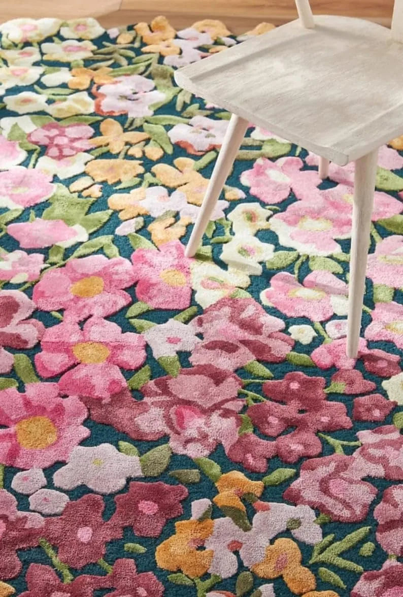 Cassia Pink Floral Area Rug for Bedroom and Living Room – Rida Handloom